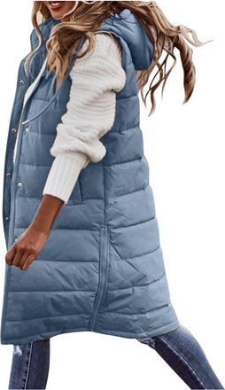 Generic Steppweste Damen Daunenweste Weste Warmer Daunenmantel Hooded Leichte Gesteppte Weste Jacke Lange Dicker Lose Slim Zip Gilet F&uuml;r Damen M&auml;dchen Winter 