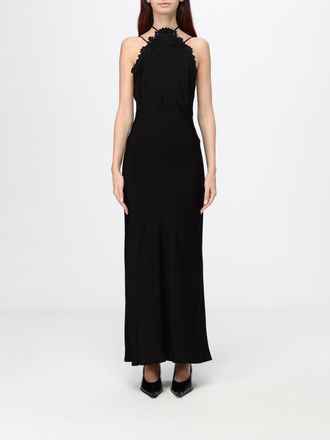 Twinset Robe longue de c&eacute;r&eacute;monie en satin avec col am&eacute;ricain et empi&egrave;cements en dentelle