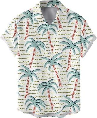 Generic Chemise hawa&iuml;enne amusante avec palmier pour homme boutonn&eacute;e &agrave; manches courtes - Chemise tropicale des Cara&iuml;bes &agrave; revers - Chemise d&eacute;t&eacute; des ann&eacute;es 80 