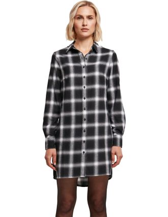 Urban Classics Damen Kleid Ladies Cotton Check Shirt Dress Black/White XS