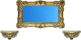 Casa Set mit zwei Konsolen + Spiegel groß 96 x 56 im venezianischen Stil Barock Shabby Chic Vintage (Gold/Schwarz)