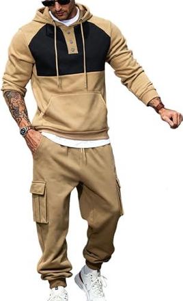 Generic Surv&ecirc;tement pour homme en polaire lourde avec demi-patte de boutonnage, sweat &agrave; capuche et cordon de serrage, ensemble de v&ecirc;tements de travail, de spo