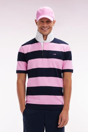 Eden Park Maillot &Agrave; Manches Courtes En Coton Pima Cercl&eacute; Rose Et Marine Coupe Droite