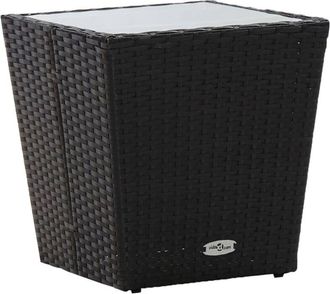 vidaXL Beistelltisch Schwarz 41,5×41,5×43 cm Poly Rattan und Hartglas Vidaxl