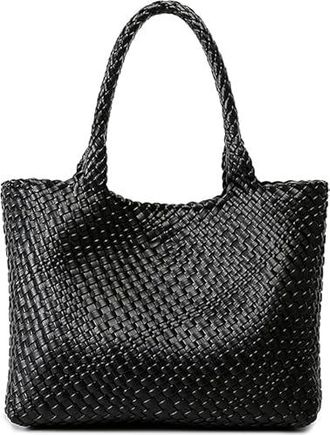 Generic Oleoe Sac cabas en cuir tress&eacute; Marron Grand sac de voyage avec poign&eacute;e sup&eacute;rieure et bandouli&egrave;re, Noir, 10