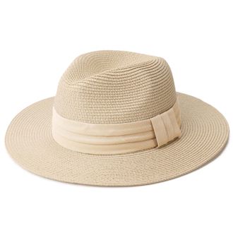 Dreshow Damen Panama Hut Breiter Krempe Stroh Sommer Fedora Strohhut Panama Aufrollen Hut Strand Rollbar UV Sonnenhut UPF 50 +