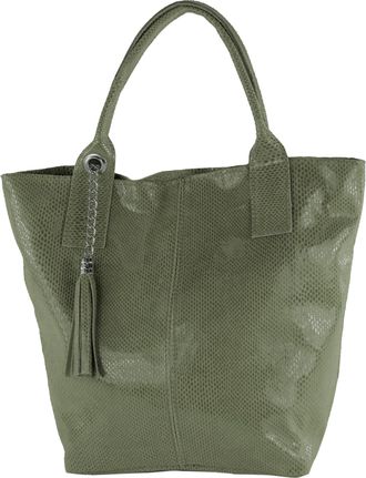 modamoda.de T248 - Ital. Shopper Large mit Innentasche aus Leder, Farbe:Olivgr&uuml;n