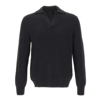 Gran Sasso Homme, Pulls, Noir, Taille: L Polo &agrave; col ouvert manches longues