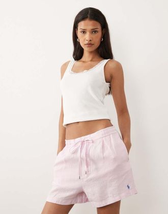 Polo Ralph Lauren Short tiss&eacute; &agrave; cordon de serrage - Rose