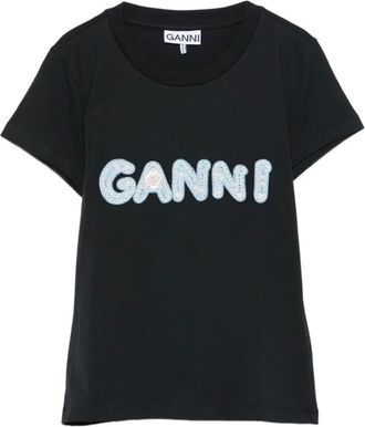 Ganni Femme, Tops, Noir, Taille: 38 FR T-shirt &agrave; col rond