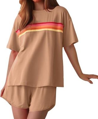 Generic Ensemble deux pi&egrave;ces pour femme - Chemise d&eacute;t&eacute; d&eacute;contract&eacute;e &agrave; manches courtes - Short de couloir assorti - Tenue confortable pour le printemps, les va