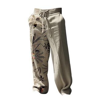 Generic Pantalon de plage d&eacute;contract&eacute; pour homme, pantalon d&eacute;t&eacute; fantaisie imprim&eacute; avec cordon de serrage &agrave; la taille, pantalon de yoga ample &agrave; jambe droite, p