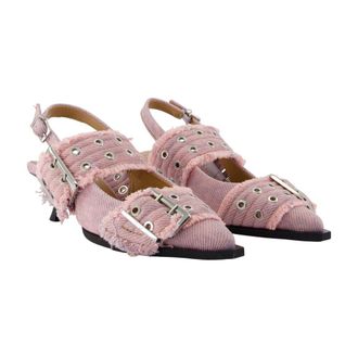Ganni Womens Buckle-Embellished Fringe Pump Pink Synthetic