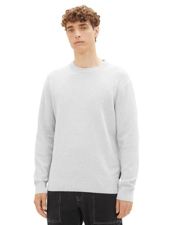 Tom Tailor Tom Tailor Denim Herren Basic Strick-Pullover mit Struktur, 15398 - Light Stone Grey Melange, XXL