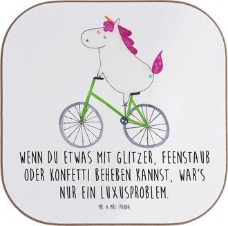 Mr. & Mrs. Panda Untersetzer f&uuml;r Gl&auml;ser Einhorn Radfahrer - Geschenk, Rad, Tischuntersetzer, Unicorn, Coaster, gl&auml;seruntersetzer, Bike, Einh&ouml;rner, Tasse