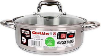 Quttin New Caesar Professioneller Kochtopf für Induktion für Küche und Backofen, großer Kochtopf aus antihaftbeschichtetem Edelstahl mit Glasdeckel und Griff