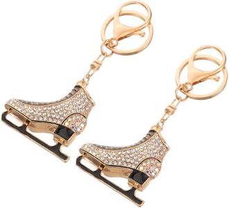 Frcolor Lot de 2 Porte-cl&eacute;s en M&eacute;tal D&eacute;coratifs Forme Patins &agrave; Glace Orn&eacute;s de Cristaux, Pendentifs &Eacute;l&eacute;gants pour Paquet &agrave; Dos et D&eacute;coration de Paquet, Accesso