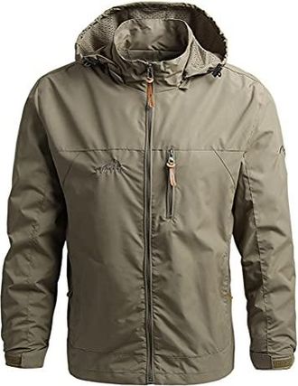 ORANDESIGNE Homme Veste Coupe-Vent De Sport Blouson Léger Mi-Saison avec Capuche Détachable Fermeture Eclair A Kaki 3XL