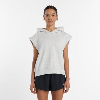 New Balance Femme Embossed Sleeveless Hoodie en Gris, Coton Fleece, Taille XL