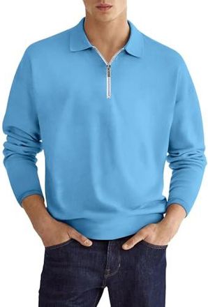 Generic Sweat Homme sans Capuche- Polo Manche Longue Col Revers avec Zippée Décontracté Couleur Unie Confortable Coupe Ample Pullover Chic De Tous Les Jours T