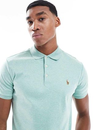 Polo Ralph Lauren Polo ajusté en coton pima avec logo joueur de polo - Vert chiné