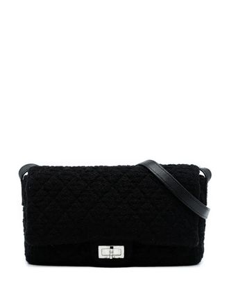 Chanel 2009-2010 jumbo Reissue 2.55 Easy Messenger Flap Umh&auml;ngetasche aus gestepptem Tweed - Schwarz