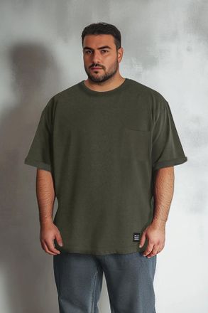 Trendyol MAN Herren Khaki Einfarbig Kurz Oversize Gro&szlig;e Gr&ouml;&szlig;en T-Shirts