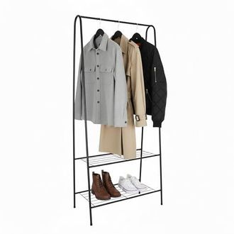 Relaxdays Porte-Manteau Relaxdays, 2 &eacute;tag&egrave;res, H x L x P : 151 x 60 x 34,5 cm, m&eacute;tal, Porte-Manteau Slim, Noir