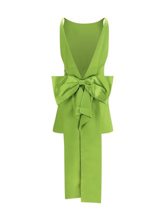 Self Portrait Satin Bow Mini Dress - Green