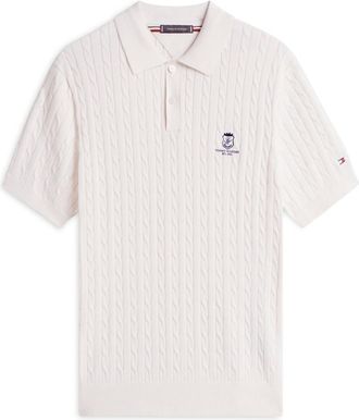 Tommy Hilfiger Zopfstrick-Poloshirt mit Wappen-Stickerei, Regular in