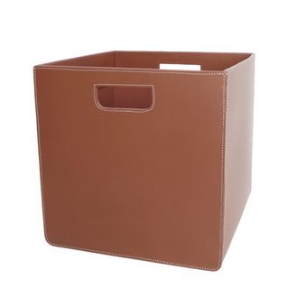 Ørskov & Co. Aufbewahrungsbox aus Leder 24 cm x 24 cm x 24 cm cognac mit praktischen Tragegriffen - moderner Lederkorb für Zeitschriften und Spielzeug