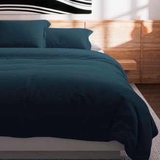 Soleil d'Ocre Bettdeckenbezug aus 57-fädiger Baumwolle 240x220 cm UNI Entenblau