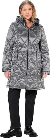 Ulla Popken Damen gro&szlig;e Gr&ouml;&szlig;en &Uuml;bergr&ouml;&szlig;en Plus Size HYPRAR Steppjacke, Kapuze, 2-Wege-Zipper, Zipptaschen Silber 46+ 833343131-46+