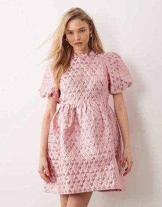 Vero Moda Robe courte &agrave; manches bouffantes et motif coeur en jacquard - Rose