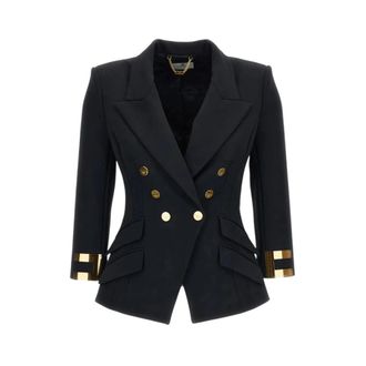 Elisabetta Franchi Zweireihige Jacke mit Logo-Manschetten - - Jackets - Damen - Schwarzk - XS