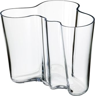 iittala Alvar Aalto transparente Kristall-Glas-Vase in Wellenform, Ma&szlig;e: 16cm x 20,8cm, 1007041
