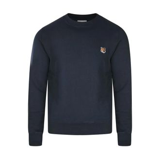 Maison Kitsun&eacute; Blauer Baumwoll-Sweatshirt mit Besticktem Logo - - Sweatshirts & Hoodies - Herren - Blau - S