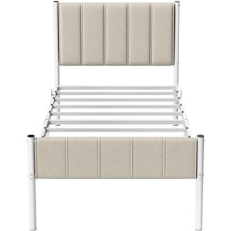 Vasagle Lit Simple avec Structure en Acier, 90 x 190 cm, Chambre, T&ecirc;te de Lit Capitonn&eacute;e, Montage Rapide, Beige
