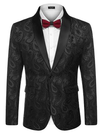 Coofandy Herren Smoking Sakko Anzug Modern Luxus Stilvoll Anzugjacke Blazer mit Blumenmuster Paisley f&uuml;r Abendessen Hochzeit Party Abschlussball