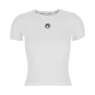 Marine Serre Femme, Tops, Blanc, Taille: 40 FR T-shirt B&eacute;b&eacute; Coupe Ajust&eacute;e Logo Lune