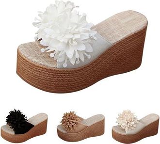 Generic Sandales compens&eacute;es &agrave; plateforme pour femme - Bout ouvert - R&eacute;tro - Antid&eacute;rapantes - Confortable - Coussin &eacute;pais - R&eacute;duit le stress sur les pieds, les