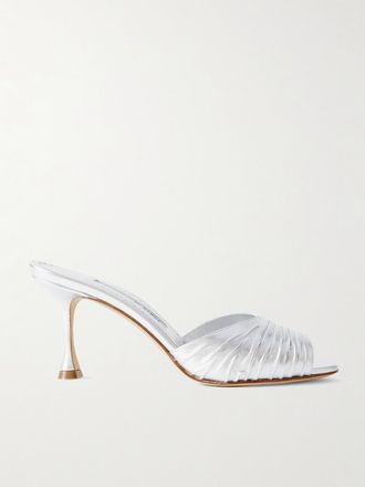 Manolo Blahnik Mules En Cuir M&eacute;tallis&eacute; Pliss&eacute; Pirua 70 - Argent&eacute;