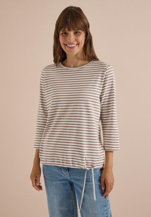 Cecil 3/4-Arm-Shirt CECIL, Damen, Gr. XXL (46), beige (natural taupe), Web, 100% Baumwolle, gestreift, comfort fit normal, Rundhals, abgesteppt, Shirts 3/4-