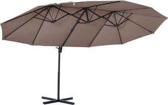 OUTSUNNY Parasol d&eacute;port&eacute; grande taille XXL inclinable dim. 4,4L x 2,7l x 2,5H m pi&egrave;tement en acier inclus polyester marron