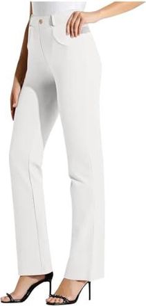 Generic Pantalon habillé pour femme - Pantalon de travail décontracté - Bouton extensible - Léger - Avec poches, blanc, XXL