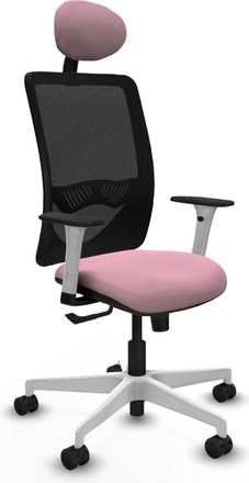 Piqueras y Crespo Rosa Schreibtischstuhl Zulema mit wei&szlig;en und schwarzen Armlehnen, h&ouml;henverstellbare Lendenwirbelst&uuml;tze und festes Kopfteil, Schwarz/Rosa