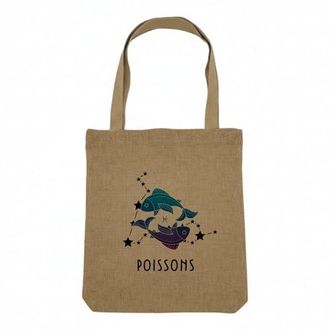 Fabulous Sac Shopping Tote Bag Aspect Lin - Poissons Signe Astrologie Prevision Stellaire C&eacute;leste Solaire Sideral Etoile - Sac de Courses Toile Epaisse 360g Be