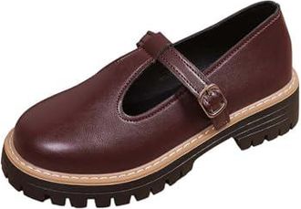 Generic Mocassins &agrave; talons &eacute;pais pour femme - Bout rond - Couleur unie - Antid&eacute;rapants - Confortables - Style classique et d&eacute;contract&eacute; - Avec sangle &agrave; boucle 