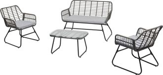 IDIMEX Gartenmöbel Riviera, Schwarz & Grau - Zweisitzer Loungeset mit 2 Sesseln und Beistelltisch, kleines Gartensofa aus Polyrattan, Metallgestell wetterfes