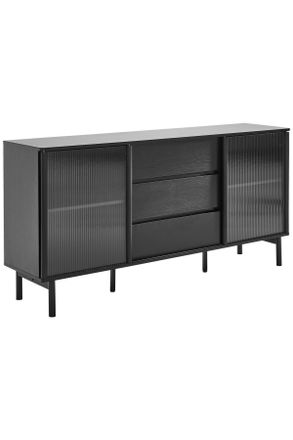 MID.YOU Mid.you Sideboard, Schwarz, Holz, Metall, Glas, Holzwerkstoff, 2 F&auml;cher, 3 Schubladen, 160x79x40 cm, Bsci, Holzm&ouml;bel, Kleinm&ouml;bel Holz, Holzkommoden, S